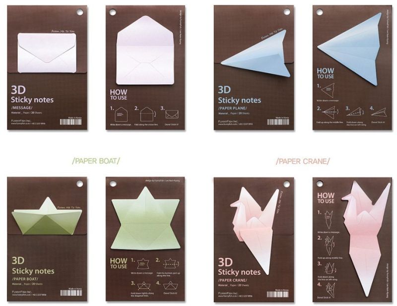 FunnyFish 3D Origami Sticky Notes – Paper Plane